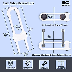 SMART CRAFTERS Child Safety Cabinet Locks - Secure Your Cabinets and Protect Your Kids with these Cabinet Locks for Babies - Organize Your Home Safely - Versatile and Easy-to-Use (Pack of 10, White)