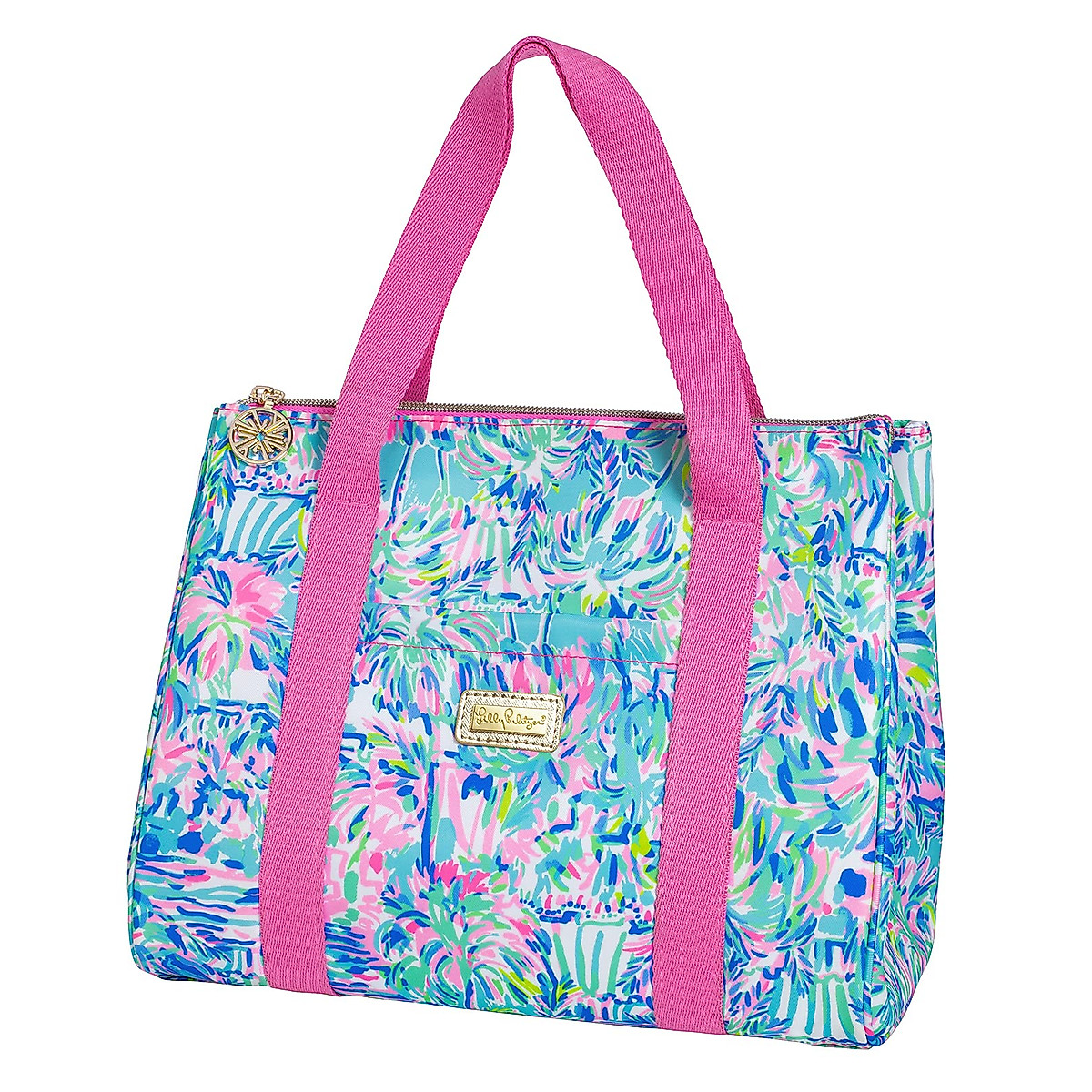 Lilly Pulitzer Cute Lunch Bag for Women, Large Capacity Insulated Tote Bag, Blue Mini Cooler with Storage Pocket and Shoulder Straps, Cabana Cocktail