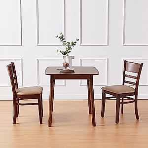 Livinia Cabin Dining Chair Set of 2, Solid Malaysian Oak PU Leather Upholstered Cushion Seat Wooden Ladder Back Side Chairs (Walnut) Assembly Required