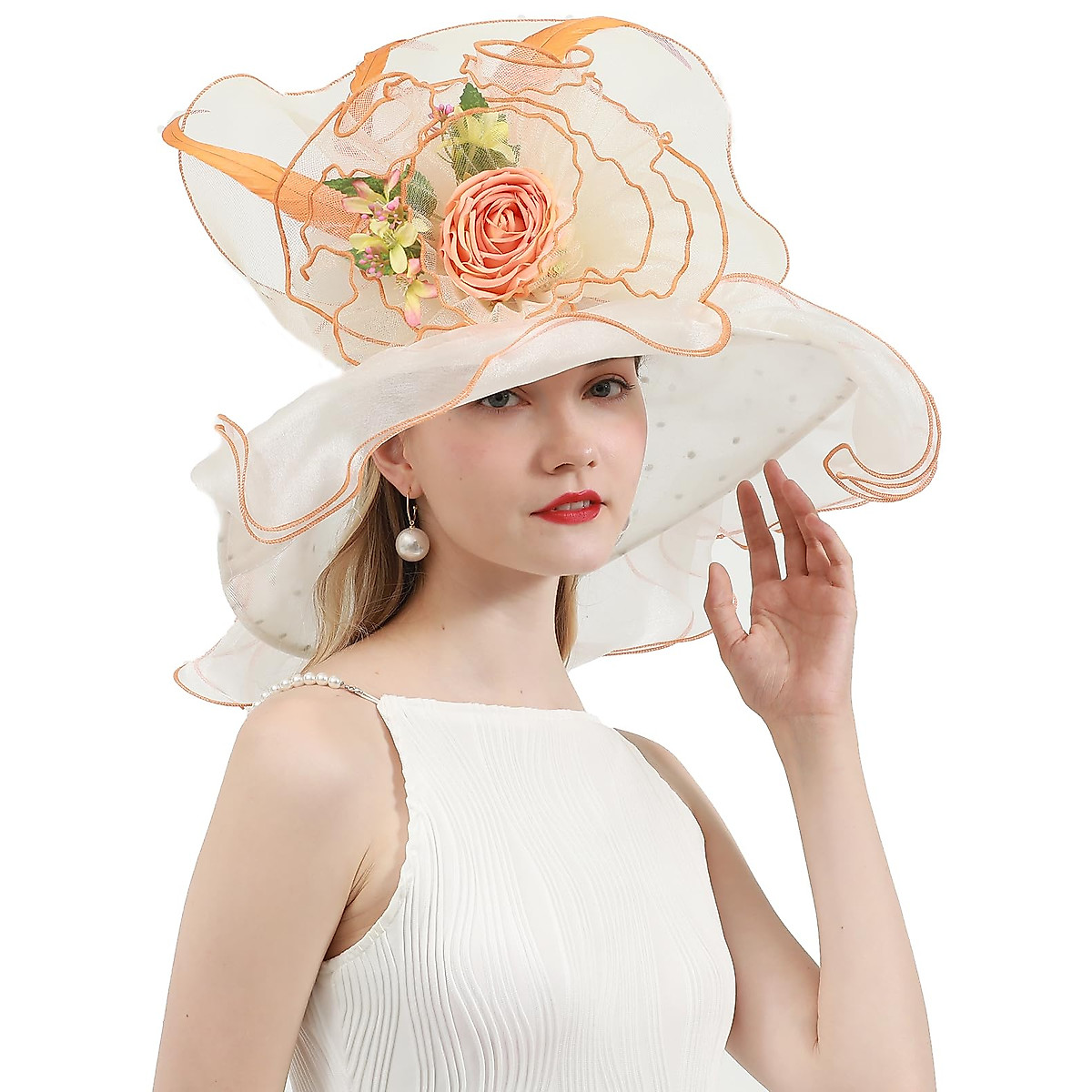 ORIDOOR Women Organza Fascinator Kentucky Hat Derby Floral Tea Party Wedding Hat B866 Beige …