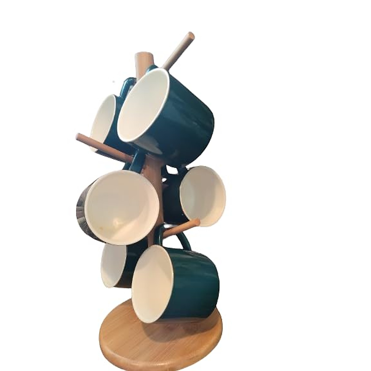 NAWAZJEE Coffee Cup Holder Coffee Cup Stand Coffee Mug Tree Wooden Coffee Cup Holder for Countertop Thick Base Coffee Mug Holder with 6 Hooks Mug Stand Mug Rack Space Saver