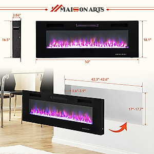 MAISON ARTS 50" Electric Fireplace Indoor Wall Mounted & Recessed Fireplace Heater with Remote Control & Touch Screen,8hrs Timer, Adjustable Flame & Bed Colors and Speed for Bedroom Living Room,1500W