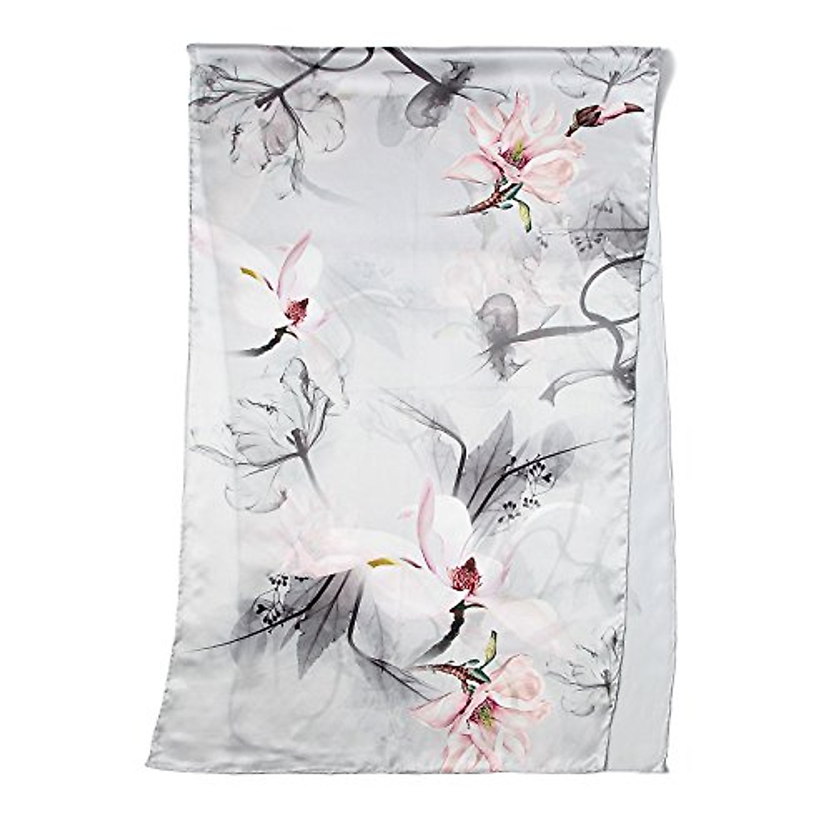 Women's Pure Mulberry Silk Scarf Floral Print Satin Long Scarf Wrap Shawl (xtrm02)