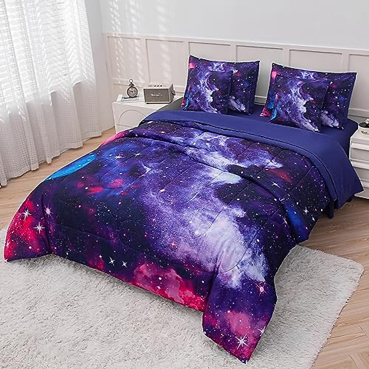 Galaxy Bedding Full Comforter Set for Boys, Bedding Comforter Sets 7 Pieces Full Size Bed Sheets and Comforter Set,Comforter Full Size Set for Boy Girl All Season