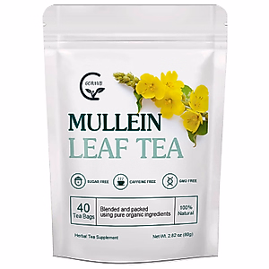Mullein Leaf Tea Bags - Lungs Cleanse and Respiratory Support, Mullein Herbal Teas, Caffeine Free, 40 Tea Bags