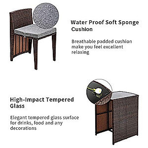 Bonnlo 3 PCS Wicker Outdoor Patio Bistro Set, Patio Furniture Set for Small Space with Glass Top Table Wicker Dining Chairs, Outdoor Balcony Furniture Dining Table Set for Garden Yard Porch