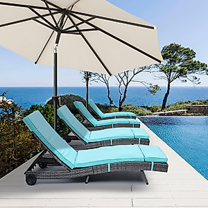 YITAHOME Wicker Chaise Lounge Outdoor PE Rattan Pool Lounge Chair with Adjustable Backrest and Removable Cushion & Wheels for Poolside Deck Balcony Lawn