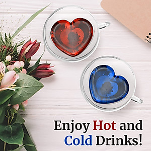 Heart Shaped Cup - Double Walled Insulated Glass Coffee Mug or Tea Cup - Double Wall Glass 10oz (300ml) - Clear - Unique & Insulated with Handle - With Teaspoon