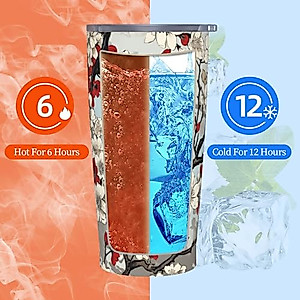 Zemwundy Red and white cherry blossoms 20oz tumbler stainless steel vacuum insulated coffee cup car cup travel mug water bottle with lid for hot and cold drinks