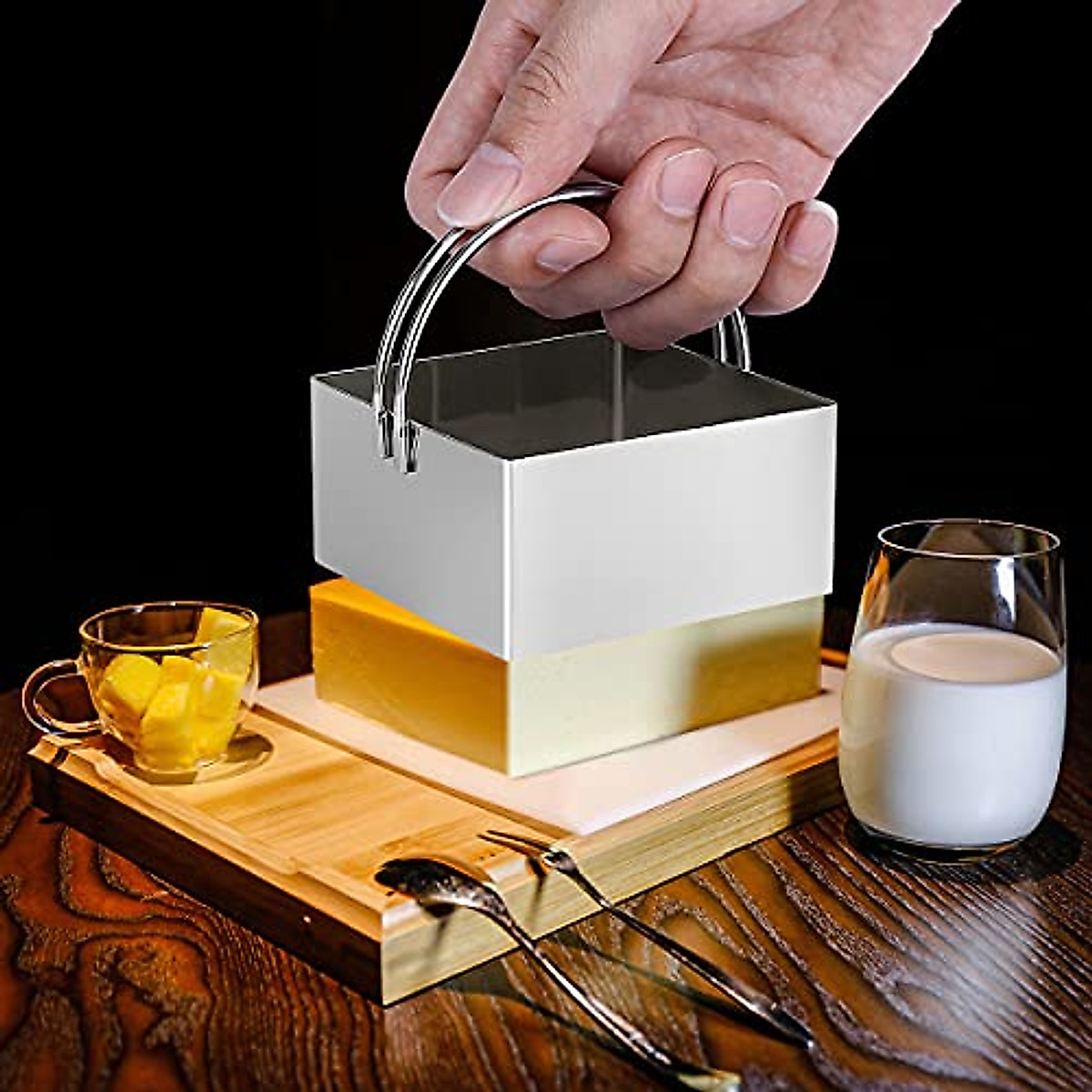 HUINF Biscuit Cookie Cutter Set, Stainless Steel 5 Pieces Square Cookie Cutters with Handle, Square-Shaped Molds Professional Kitchen Dough Tools for Baking