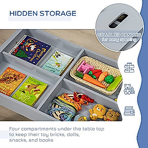 Qaba 3 Pcs Kids Table and Chair Set with Storage Under Tabletop, Activity Table and 2 Chairs, Kids Drawing Table for Playroom Furniture, Grey