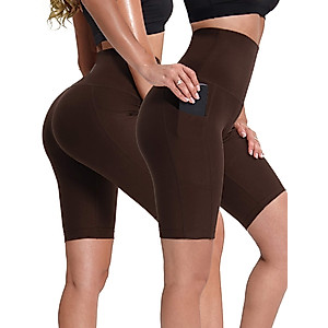 NELEUS Women's 3 Pack Biker Shorts High Waist Running Yoga Shorts with Pockets,3 Pack,Black/Grey/Coffee,US M,EU L