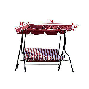 Swing Canopy Replacement, Waterproof Swing Top Cover Canopy Replacement Garden Patio Porch Yard Outdoor, Top Cover Only (74'' x 45'') (Burgundy)