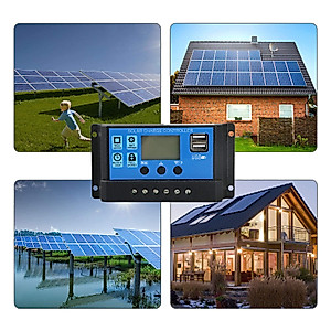 EEEkit 30A Solar Charge Controller, Solar Panel Charger Controller 12V/24V, Multi-Function Adjustable LCD Display with Dual USB Port Timer Setting PWM Auto Parameter