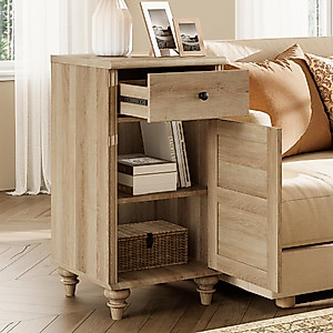 WAMPAT Dresser for Bedroom with 5 Drawers and 2 Storage Cabinet, End Table with Charging Station for Living Room, Mid Century Modern Kids Dressers with Wide Chest of Drawers for Nursery, Oak