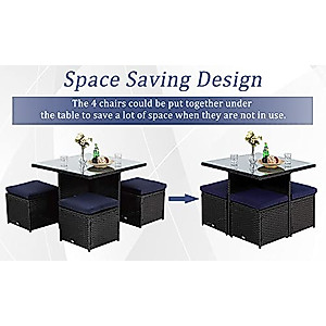 PHI VILLA 9 Piece Outdoor Furniture Sectional Patio Sofa Dining Set with Cushion Box Storage