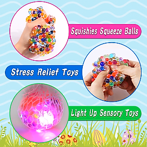 12 Pack Easter Eggs Filled with LED Stress Balls Fidget Toys, Easter Eggs Fillers Light Up Squishies Squeeze Ball Sensory Toys Easter Hunts Party Favors Easter Basket Stuffers for Kids Boys Girls