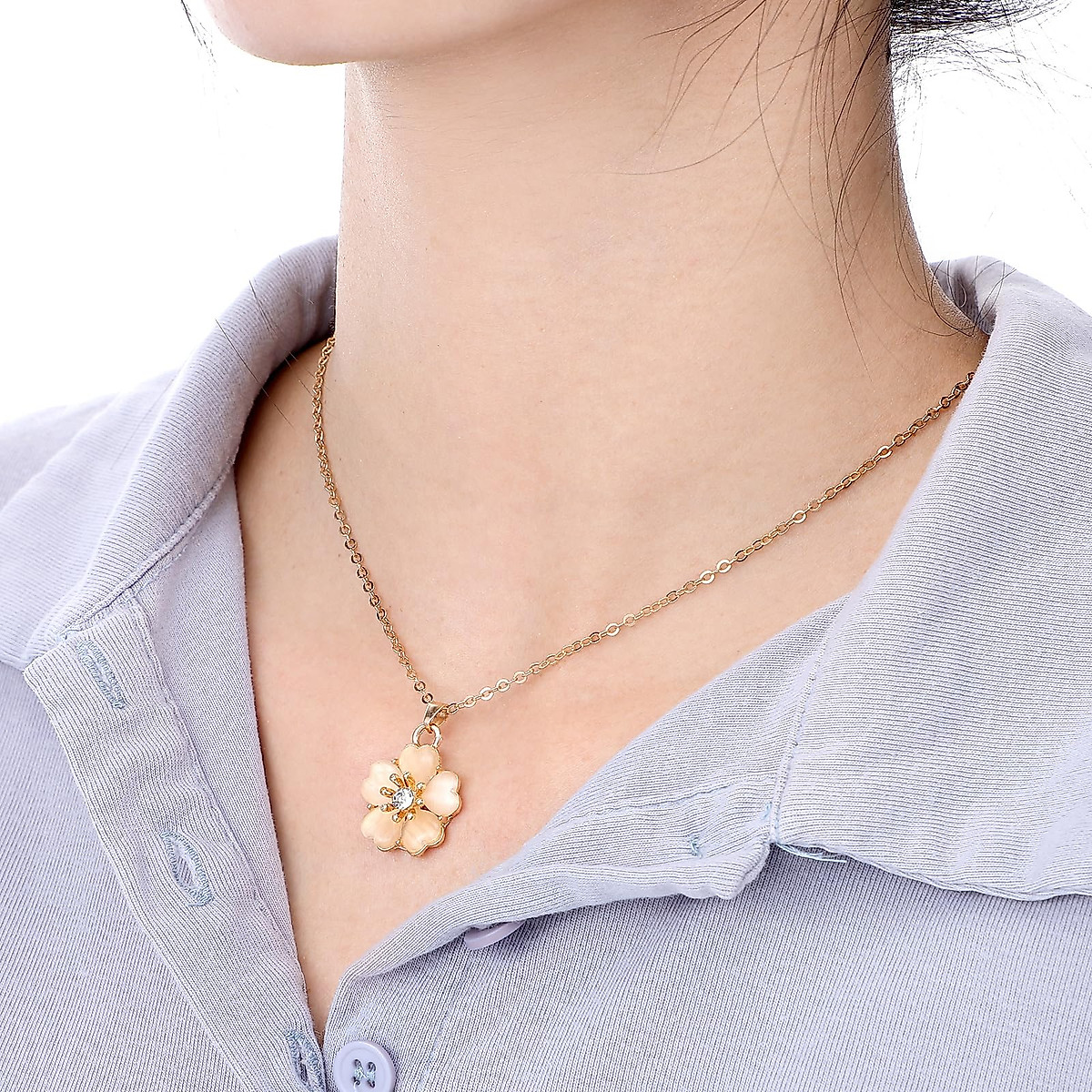 Holibanna Rhinestone Cherry Blossom Branch Pendant Necklace Earrings Stud Set Wedding Jewelry for Women