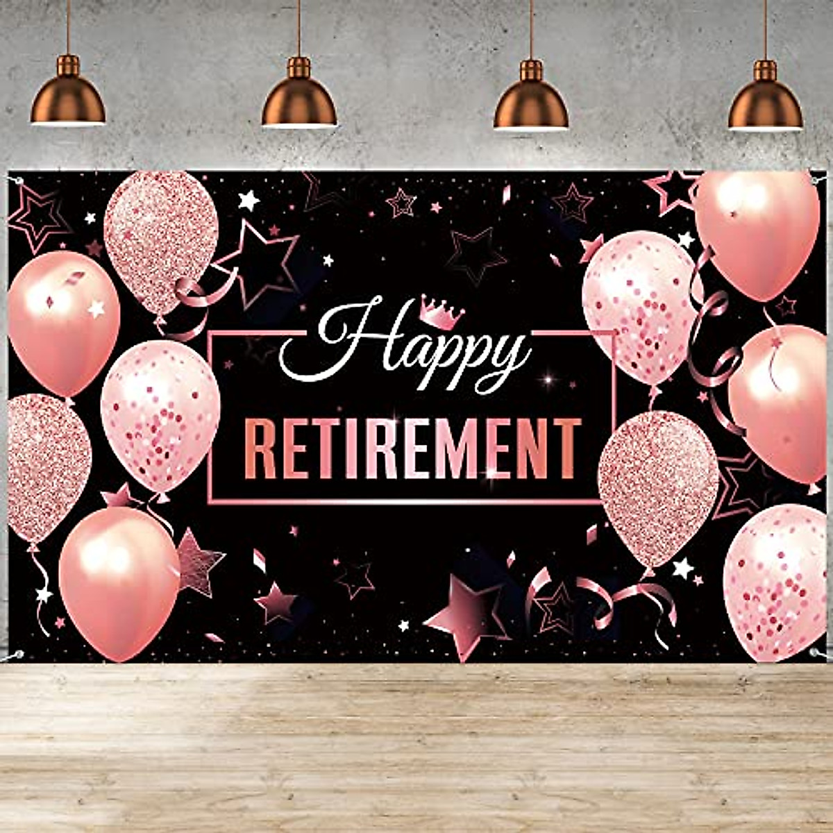 Happy Retirement Party Decorations, Extra Large Fabric Happy Retirement Sign Banner Photo Booth Backdrop Background with Rope for Retirement Party Favor (Black and Rose Pink,72.8 x 43.3 inch)