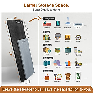 Black Floating Shelves 24 inches Long Set of 3, 24 x 8 Inch Deep Bathroom Wall Shelves Over Toilet for Towels, Connect 2 or 3 Wood Shelves as 48 or 72 Inch Wide for Bedroom Kitchen Closet