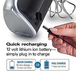 Hamilton Beach Professional Cordless Electric Hand Mixer with Infinite Speed Control, Powerful DC Motor for Effortless Mixing, Quick Recharging, LCD Screen, Whisk, Storage Case, Black (62673)