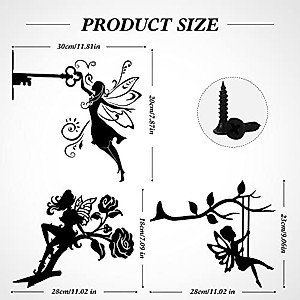 Hotop 3 Pieces Fairy Silhouette Statue Metal Fairy Branch Decoration Steel Fairy Metal Craft Outdoor Garden Butterfly Flower Decor Branch Tree Metal Art for Indoor Outdoor Home Yard Patio Lawn