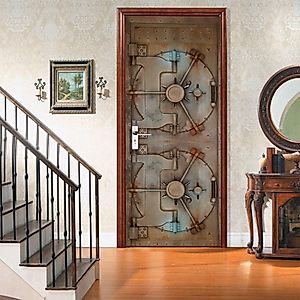 A.Monamour 3D Door Stickers for Interior Doors Rusty Bank Vault Door Vinyl Waterproof Self Adhesive Door Mural Decals for Bedroom Office Bathroom 85 x 200 cm