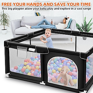 Suposeu Baby Playpen, Sturdy and Safety Playard with Soft Breathable Mesh, Indoor and Outdoor Baby Fence, Portable Playpen for Babies and Toddlers, Black