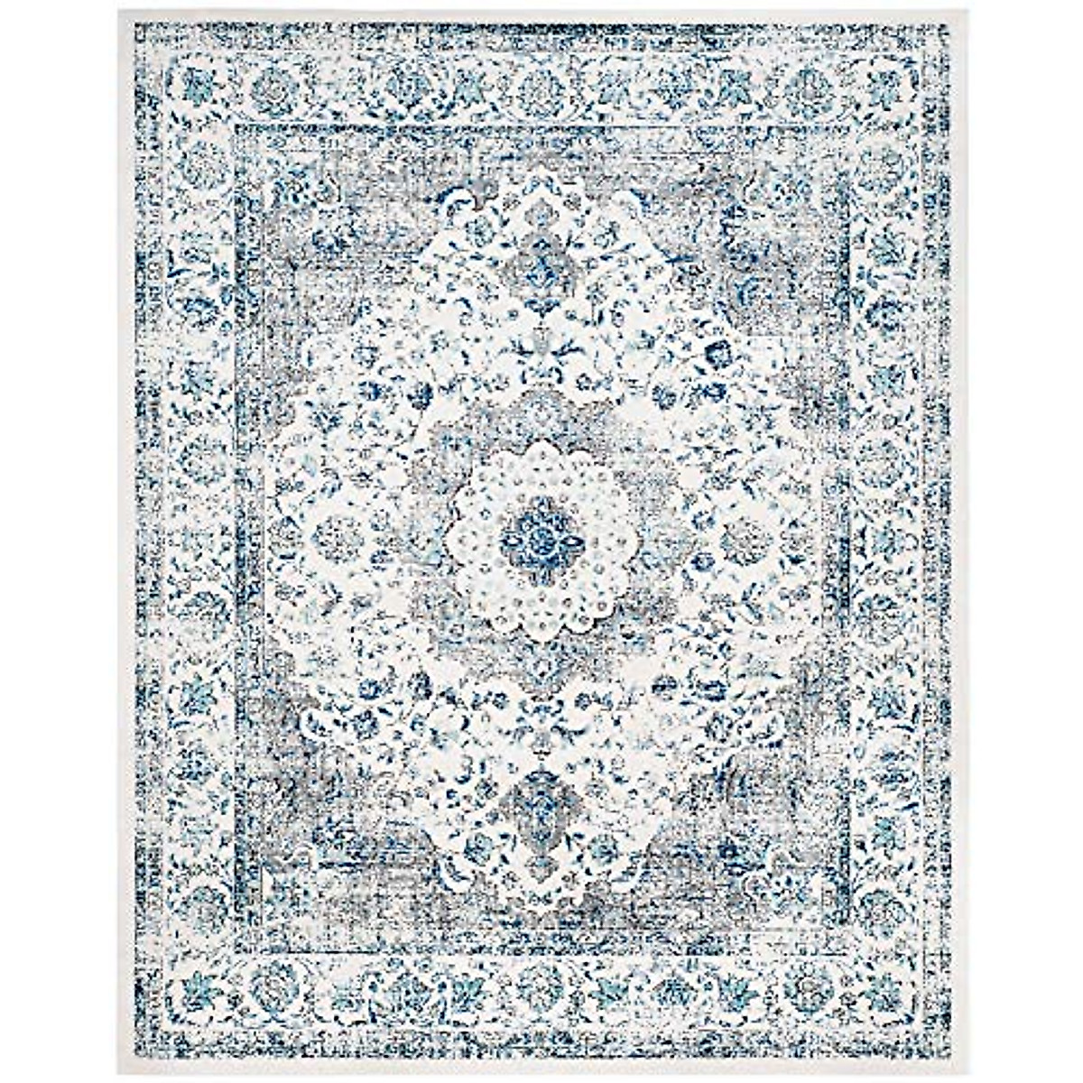 SAFAVIEH Evoke Collection 8' x 10' Ivory/Grey EVK220D Shabby Chic Oriental Medallion Non-Shedding Living Room Bedroom Dining Home Office Area Rug