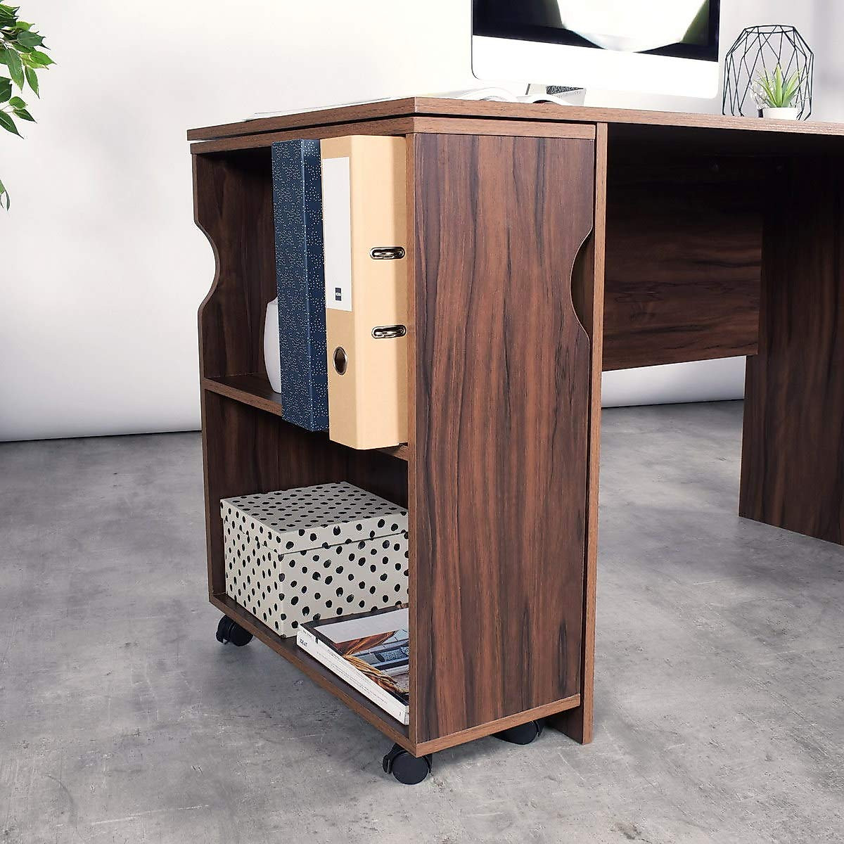 CozyCasa Computer Desk, Writing Study Table Desk with 2-Tier Movable Side Bookshelf for Home Office Modern PC Laptop Notebook Table Workstation Gaming Desk