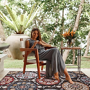 CAMILSON Indoor/Outdoor Rug 9x12 Bohemian Medallion Floral Area Rugs for Indoor and Outdoor Patios Easy-Cleaning Non-Shedding Living Room Garden and Kitchen Washable Outside Carpet (9 x 12 / Brown)