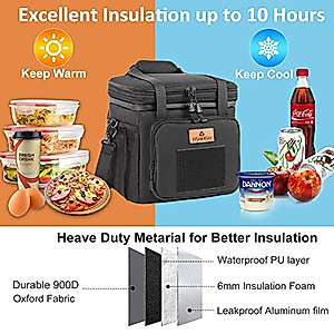 HSHRISH Expandable Xlarge Tactical Lunch Box for Adults, Waterproof Insulated Lunch Bag with Lots of Storage Space, Durable Cooler Bag for Men Women Work Outdoor Picnic Trips, 22L(Black)