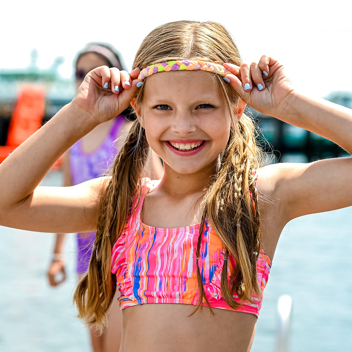 FROG SAC 4 Adjustable Braided Headbands for Girls, Rainbow Tie Dye Braid Hair Bands for Kids, Cute Girl Stretch Elastic Fashion Accessories for Children, Easter Basket Stocking Stuffers