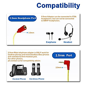 Voistek Headphone Adapter 3.5mm to 2.5mm, Suit for Smartphone Headset Adapter 3.5mm Female to 2.5mm Male Work for Panasonic AT&T Vtech Uniden Cordless Phones (with 2.5mm Headset Jack)
