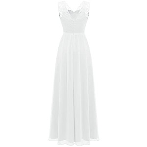 Daisyaner Women's Formal Floral Lace V-Neck Formal Dresses Evening Party Elegant Maxi Dress for Wedding Guest White L