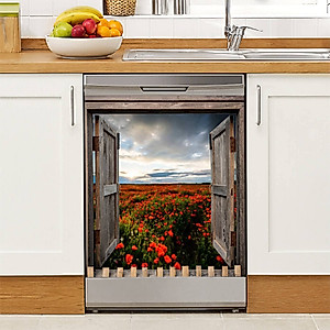 Dishwasher Magnet Cover Field Flowers Under Dramatic Sky Evening Sunshine Magnetic Refrigerator Stickers Decorative Appliance Cover Fridge Panels Metal Door Garage 23x26in
