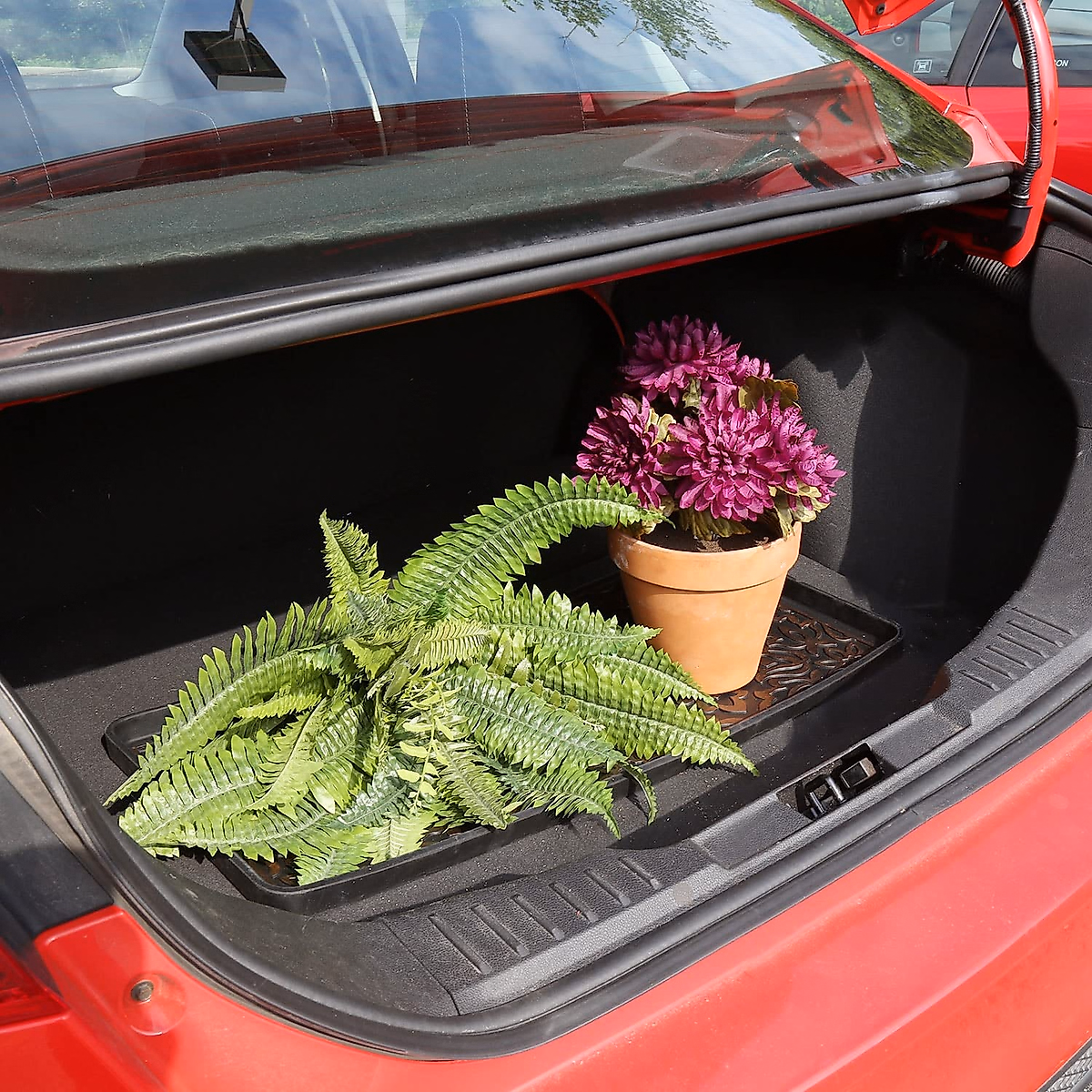 ART & ARTIFACT Rubber Boot Tray Wet Shoe Tray for Entryway Indoor Outdoor Rubber Mat Extra Large Boot Tray 32" x 16", Black, Damask