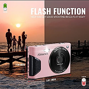48MP Kids Digital Camera for Girls, Childrens, Teens, Adults, 4-15 Years Old Beginners with 16X Zoom 4K Compact Digital Video Camera Mini Students Camera with Macro -Altruewit (Pink)