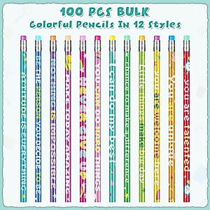 100 Pcs Motivational Pencils Bulk, Rainbow Inspirational School Pencils for Classroom, Cute Pencils with Encourage Positive Sayings, Back to School Supplies for Kids Student Teacher Classroom Reward