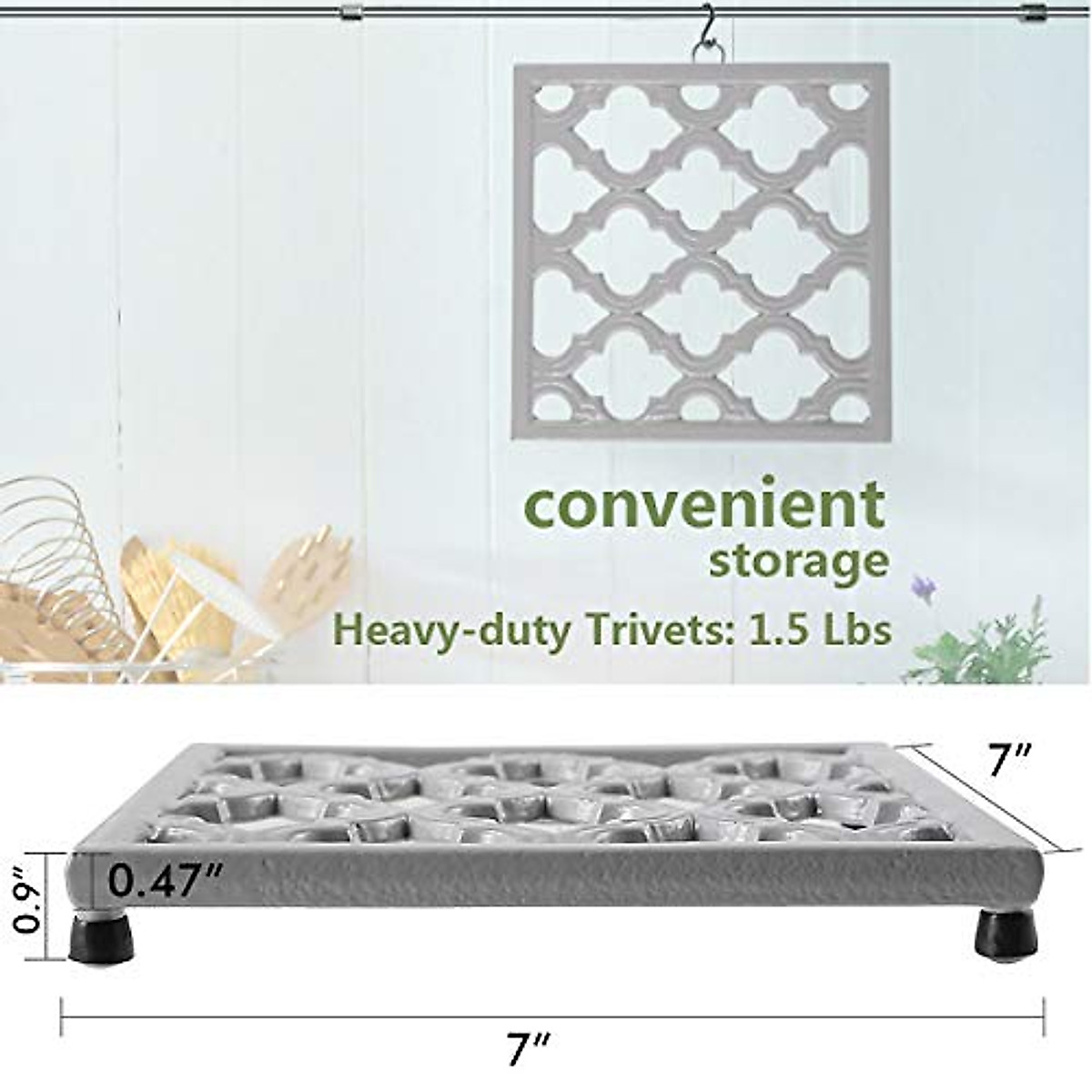 Square Cast Iron Trivet Gray Metal Trivets for Kitchen Dining, Hot Pot Holder Hot Pads for Table & Countertop - Heat Resistant Teapot Trivets