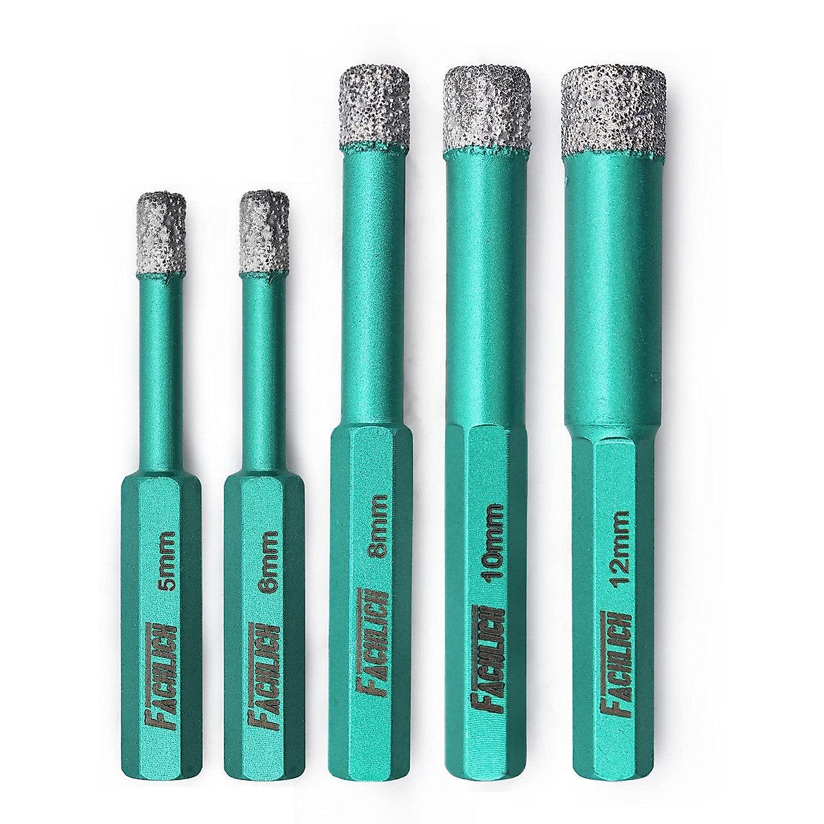 FACHLICH Porcelain Tile Drill bits 6/6/8/10/12mm Diamond Drill Bits Set with Hex Shank for Granite Marble Tile Porcelain Ceramic