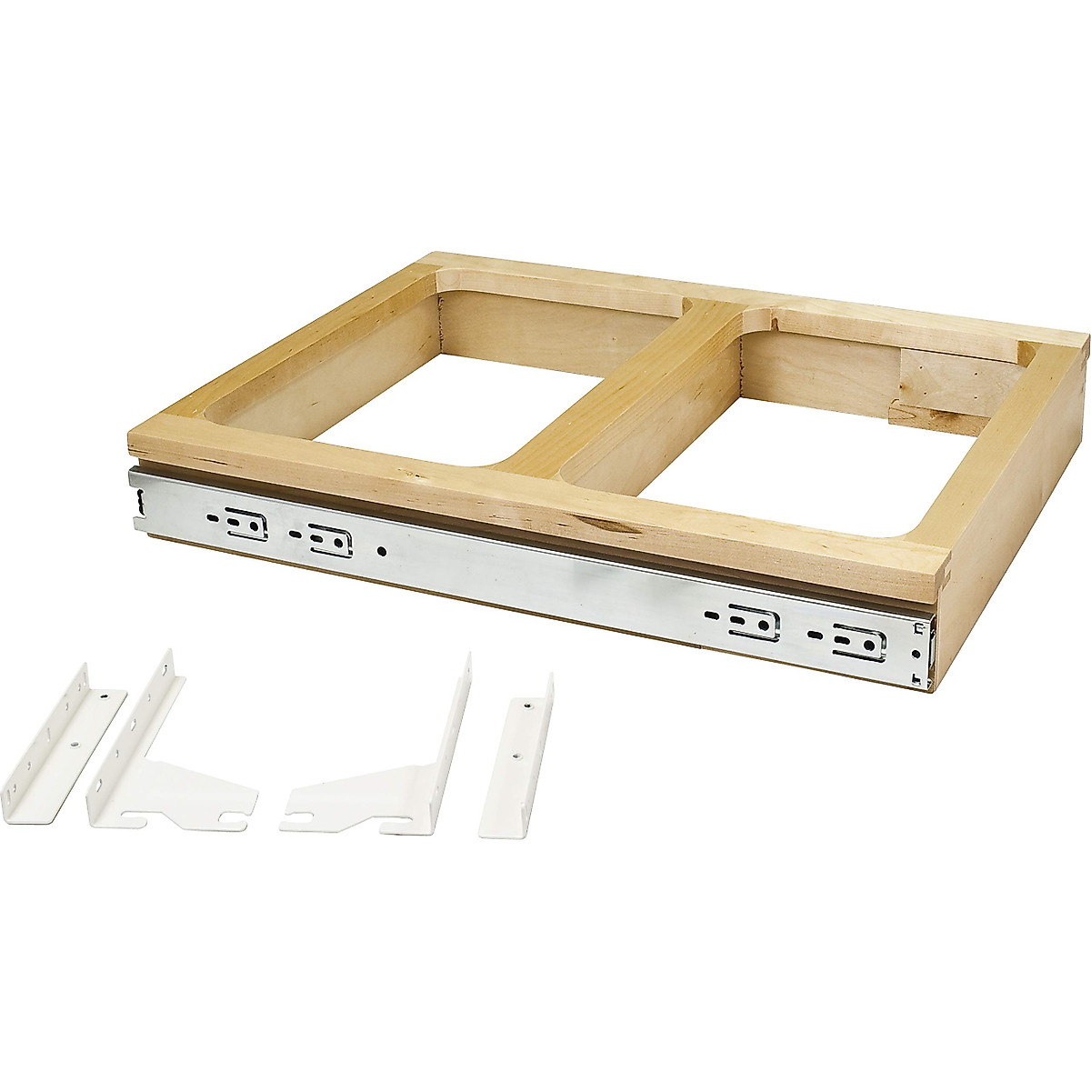 Hardware Resources Pull Out Trash Container System - Top-Mount Garbage Basket Sliders with Mounting Rings - White Birch Wood Face Frame Cabinet, Soft Close Extension - Capacity: 100lbs, 18" Double Can