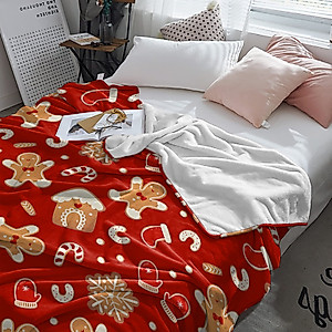 ALAGEO Christmas Throw Blanket Gingerbread Man Snowflake Blanket Winter Holiday Decorations Candy Cane Glove Bed Blanket Lightweight Warm and Cozy Throws for Winter Bedding, Couch and Gift, 40" x 50"