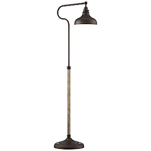 Franklin Iron Works Ferris Industrial Rustic Farmhouse Adjustable Pharmacy Floor Lamp Downbridge 57" Tall Bronze Faux Wood Grain Metal Brown Shade for Living Room Reading House Bedroom Family Home