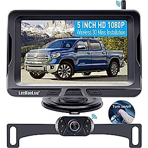 LeeKooLuu Wireless Backup Camera 5 Inch Rear View Monitor Kit HD 1080P Bluetooth Reverse Cameras for Truck Car Van Camper Two Channels Waterproof Night Vision DIY Parking Guide Lines LK2