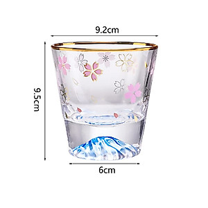 Caalio Whiskey Glass Old Fashioned Glass, Japanese Sakura and Mountain, Rocks Glass Tumbler Home Bar, Cocktail, Bourbon Scotch Cocktails Cognac Vodka, 9oz