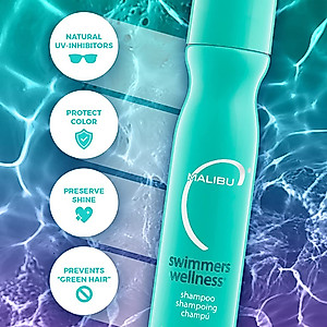 Malibu C Swimmers Wellness Shampoo - Chlorine Shampoo for Swimmers to Combat Dry, Brittle Hair - Restores Texture Affected by Pool Elements - Sulfate Free Hair Care (9 oz)