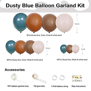 Dusty Blue Brown Balloon Garland Arch Kit Slate Blue Tan Coffee White Sand Balloons for Neutral Bear Baby Shower Birthday Decorations Jungle Safari Western Party Supplies