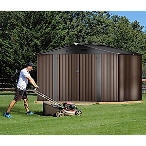 DWVO 10x8 FT Outdoor Storage Shed - Spacious Garden Tool Shed with Lockable Door - Durable Metal Yard Shed for Garden, Patio, and Backyard (Brown)
