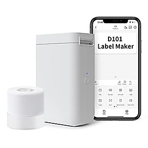 D101 Label Maker Machine with 2 Tapes - 12*40mm White Label Paper and 25*50mm White Label Paper